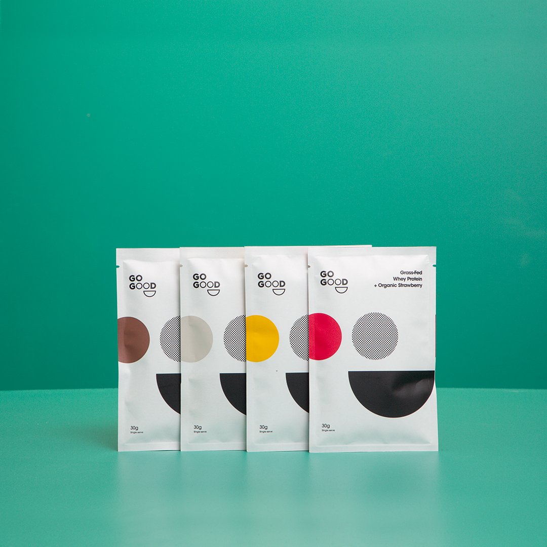One of each flavour - Whey Protein Sample Pack – Go Good